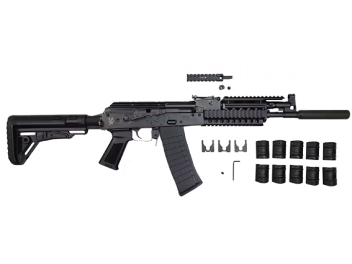 Pioneer AK-47 GROM Quad Rail 5.56x45 Rifle w/ Tel. Stock, Faux Suppressor