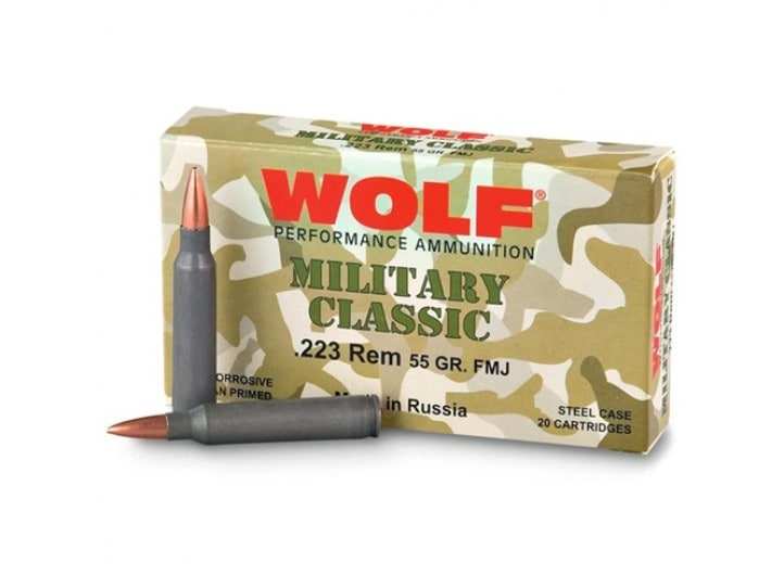 Wolf Military Classic .223 Performance Ammunition,Steel Case, .55 GR ...