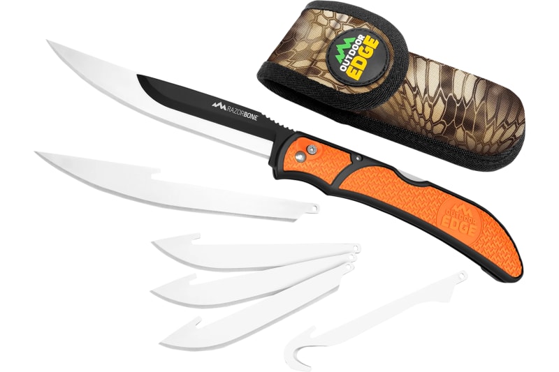 Outdoor Edge RBB20C RazorBone 6 Blades, Folding 3.40" Gut Hook/3.50"