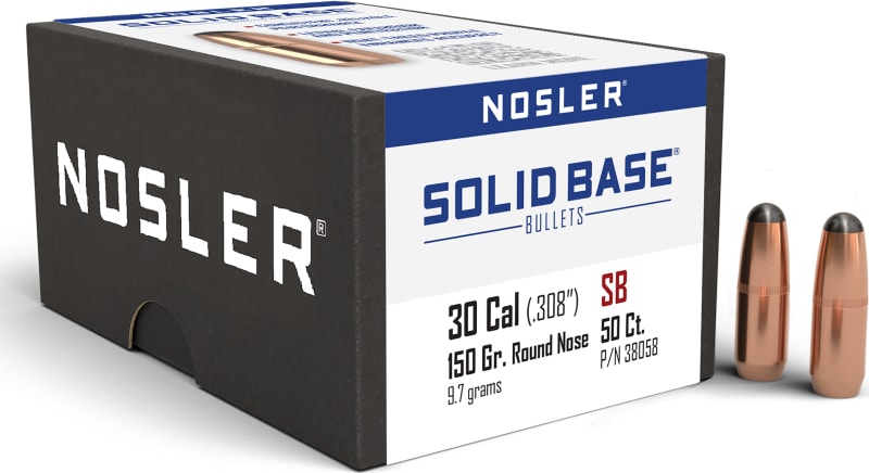 Nosler Solid Base .30 Cal .308" 150gr Round Nose Rifle Bullets