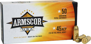 Armscor 45 ACP Ammo, 230 GR, Full Metal Jacket, Brass Case, Boxer ...