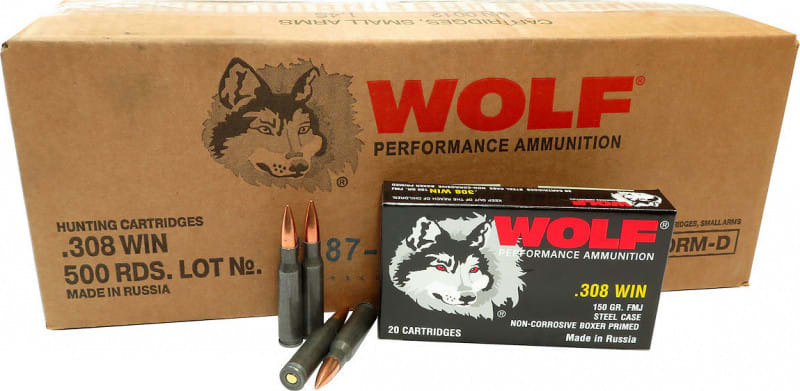 Wolf Performance 308FMJ .308 Winchester 150 GR Ammo Non-Corrosive Coated