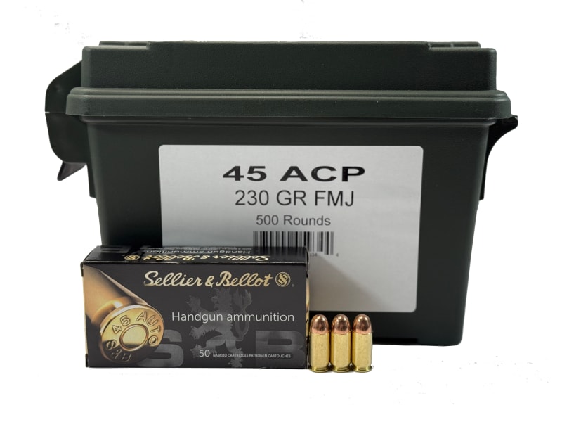 Sellier and Bellot SB45A 45 ACP 230 GR FMJ, Brass Cased, Boxer Primed ...