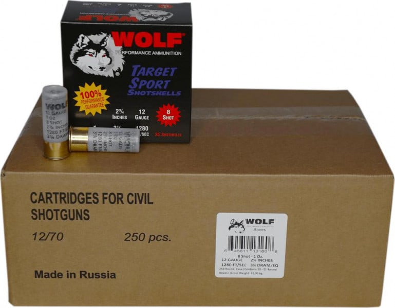 Wolf Shotgun Shells, Case, 12 Gauge, 2-3/4", 1 Ounce, # 8 Shot
