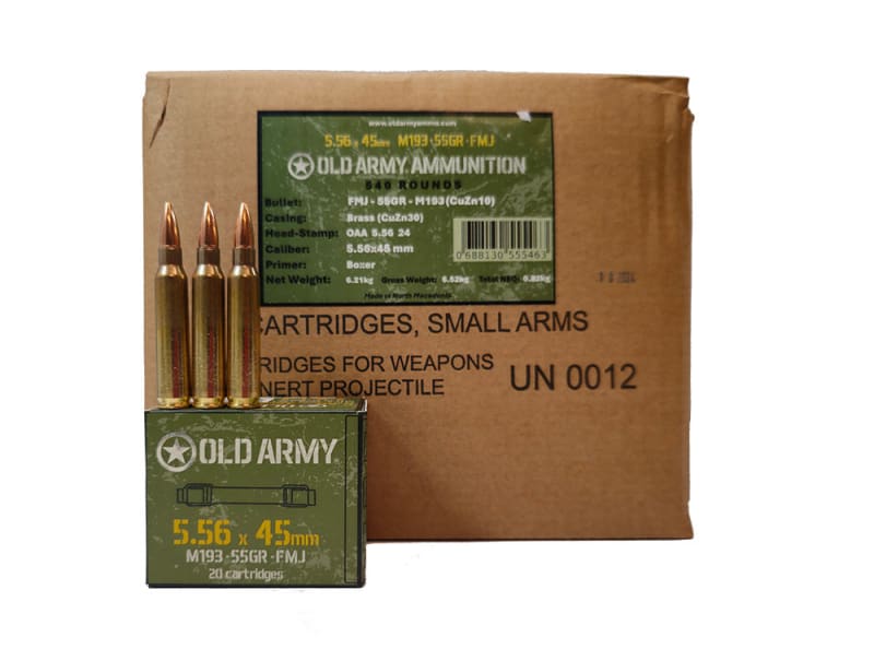 Old Army Ammo Brand 5.56 Nato M193 55 Gr., FMJ, Brass, Boxer, Non ...