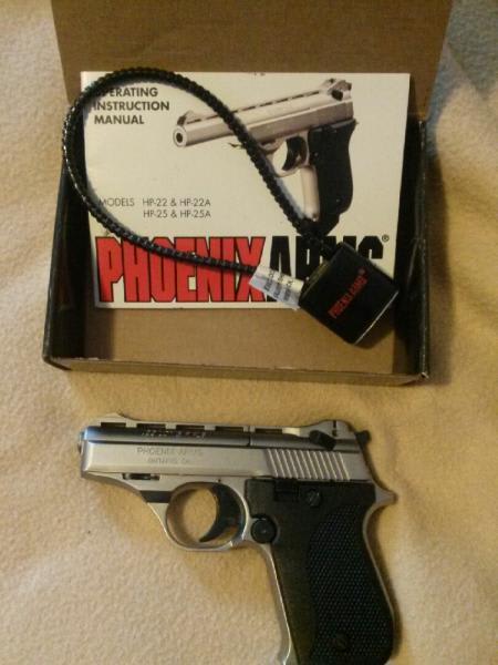 Phoenix Arms HP22A Pistol, 22LR, 3", Nickel Finish with Black Grips, 10 ...